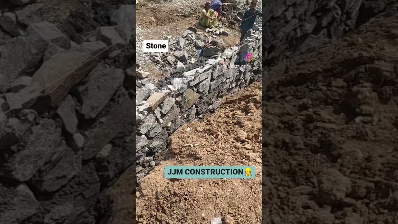 Retaining wall with stone #stone #construction #masonrywork #civil #retainingwall