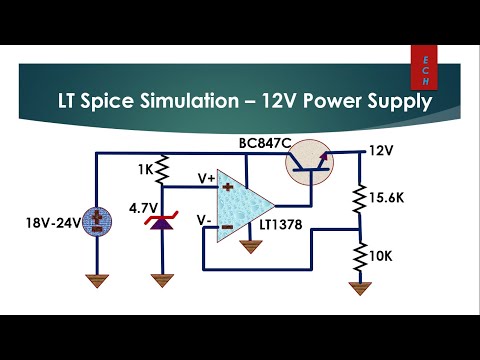 LTSpice - 12V Power Supply Design & Simulation Using Op-Amp
