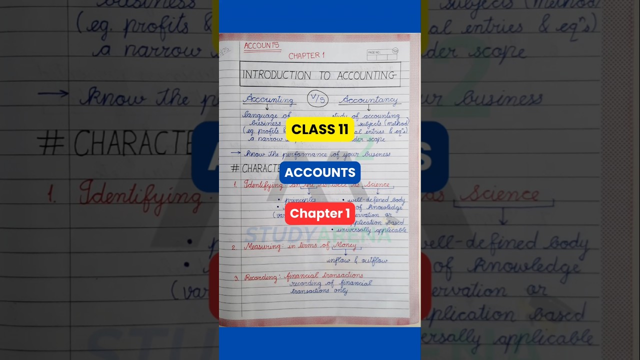 Class 11 Accounts Chapter 1 Study Notes #commerce #studynotes