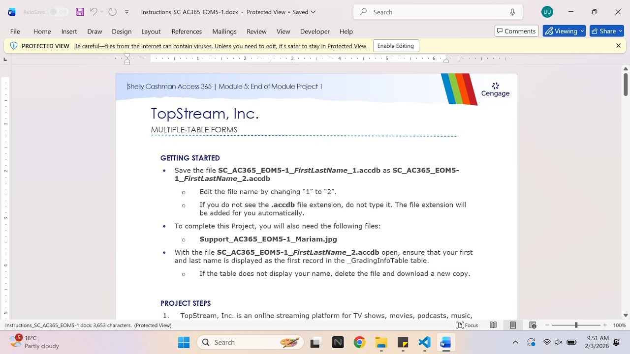 Shelly Cashman Access 365 | Module 5: End of Module Project 1 TopStream, Inc.