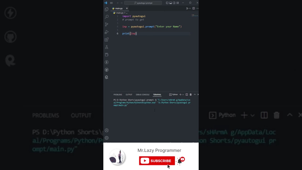 Prompt using pyautogui | Python  #mrlazyprogrammer #python #mr