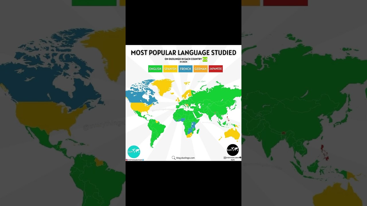Most Popular Language Studied on Duolingo in Each Country #map #maps #geography #statistics