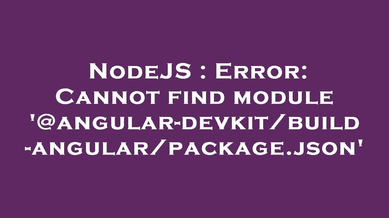 NodeJS : Error: Cannot find module '@angular-devkit/build-angular/package.json'