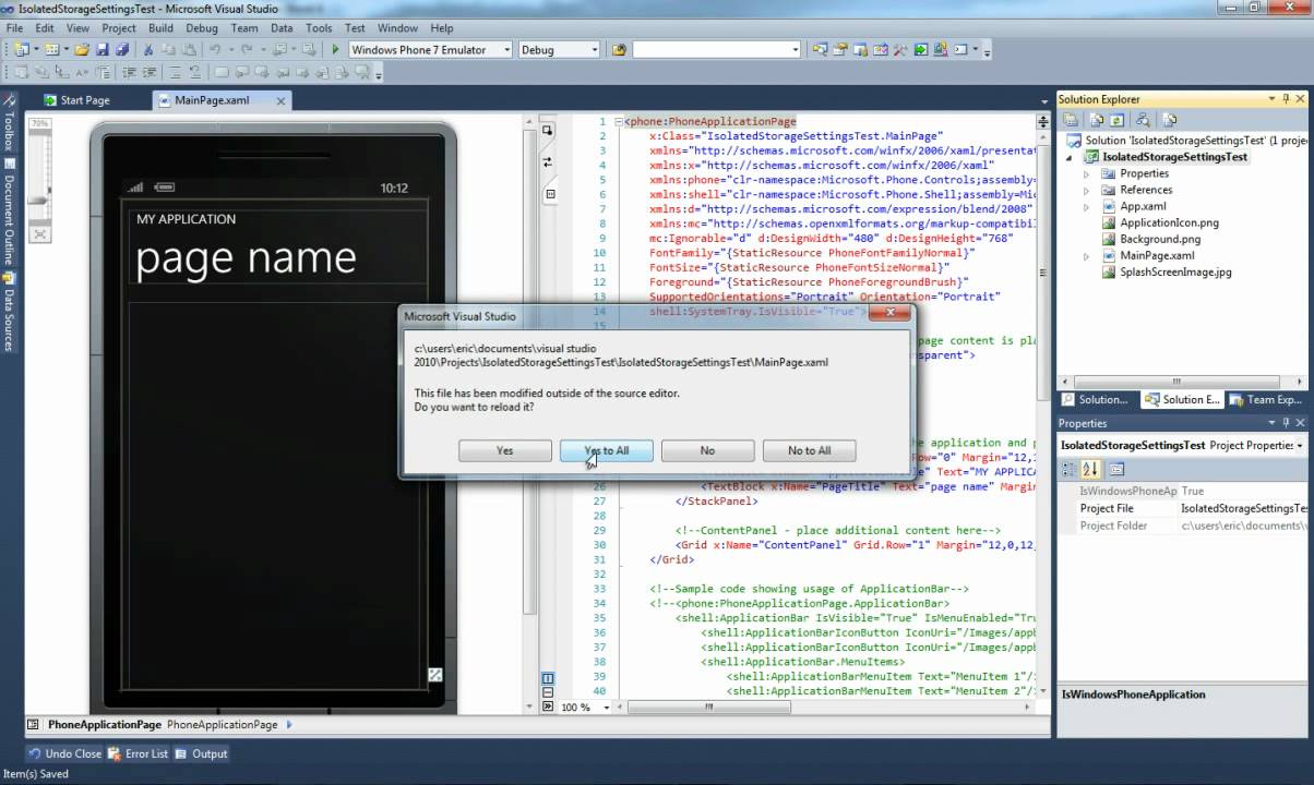WP7 Tutorial - Isolated Storage Settings