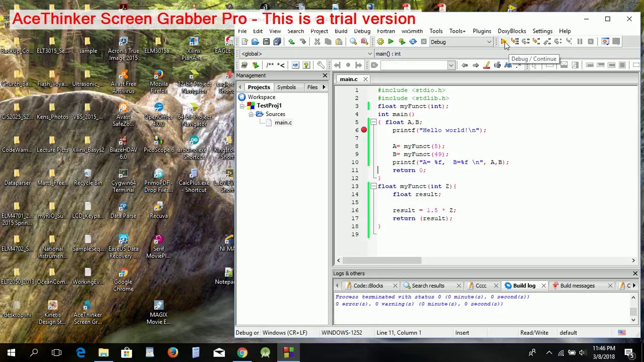 Using the Codeblocks debugger, Part 1