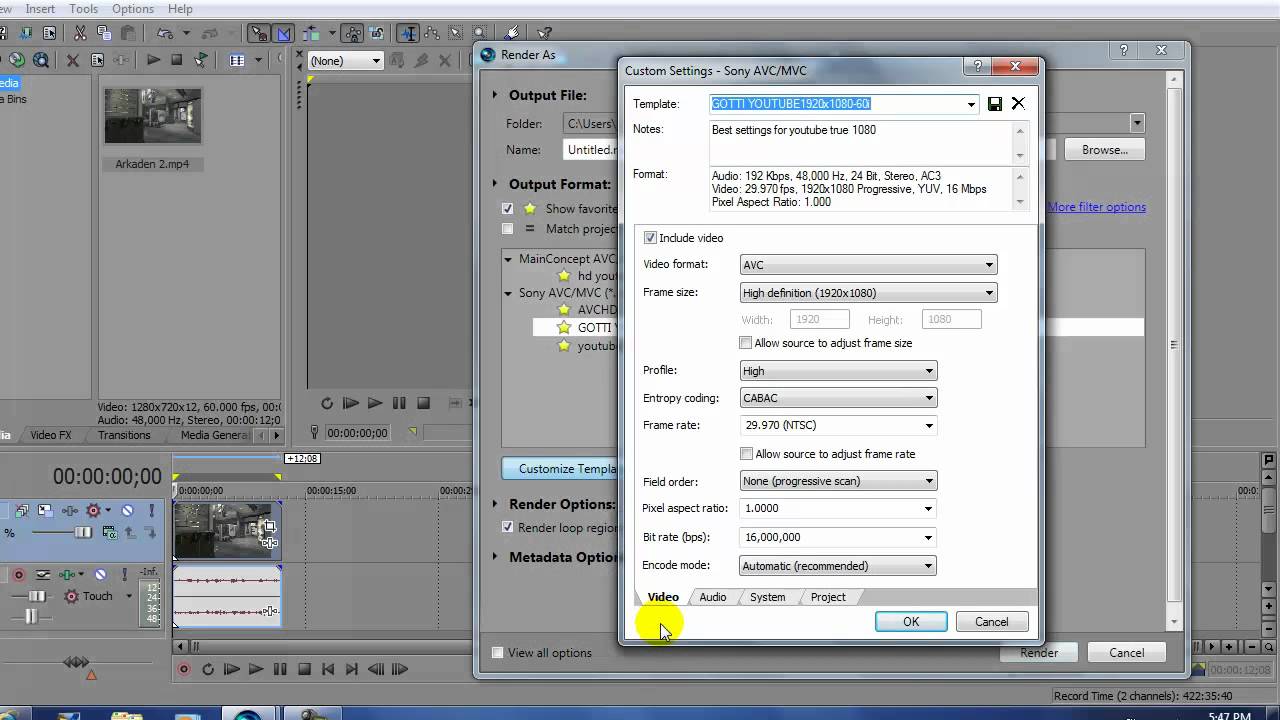 Sony Vegas Pro 11 1080p Render Settings Tutorial [HD]