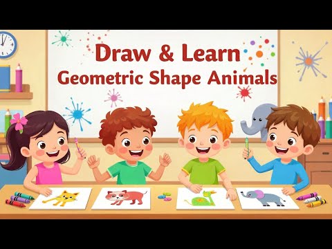 🎨 Draw & Learn: Geometric Shape Animals + Animal Sounds Song | Fun for Kids! 🐘🐶🐱 Part 3