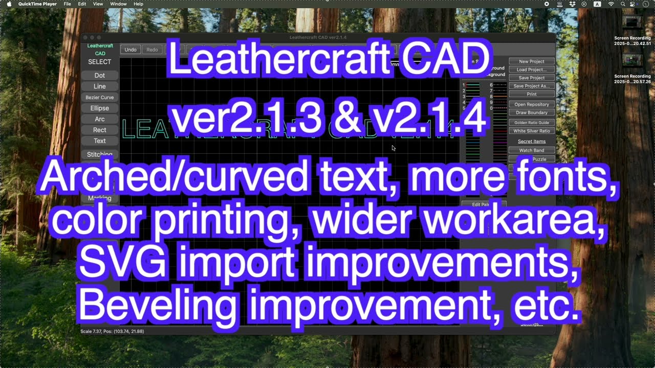 Leathercraft CAD v2.1.4 - arched/curved text, more fonts, color printing, wider work area, etc.