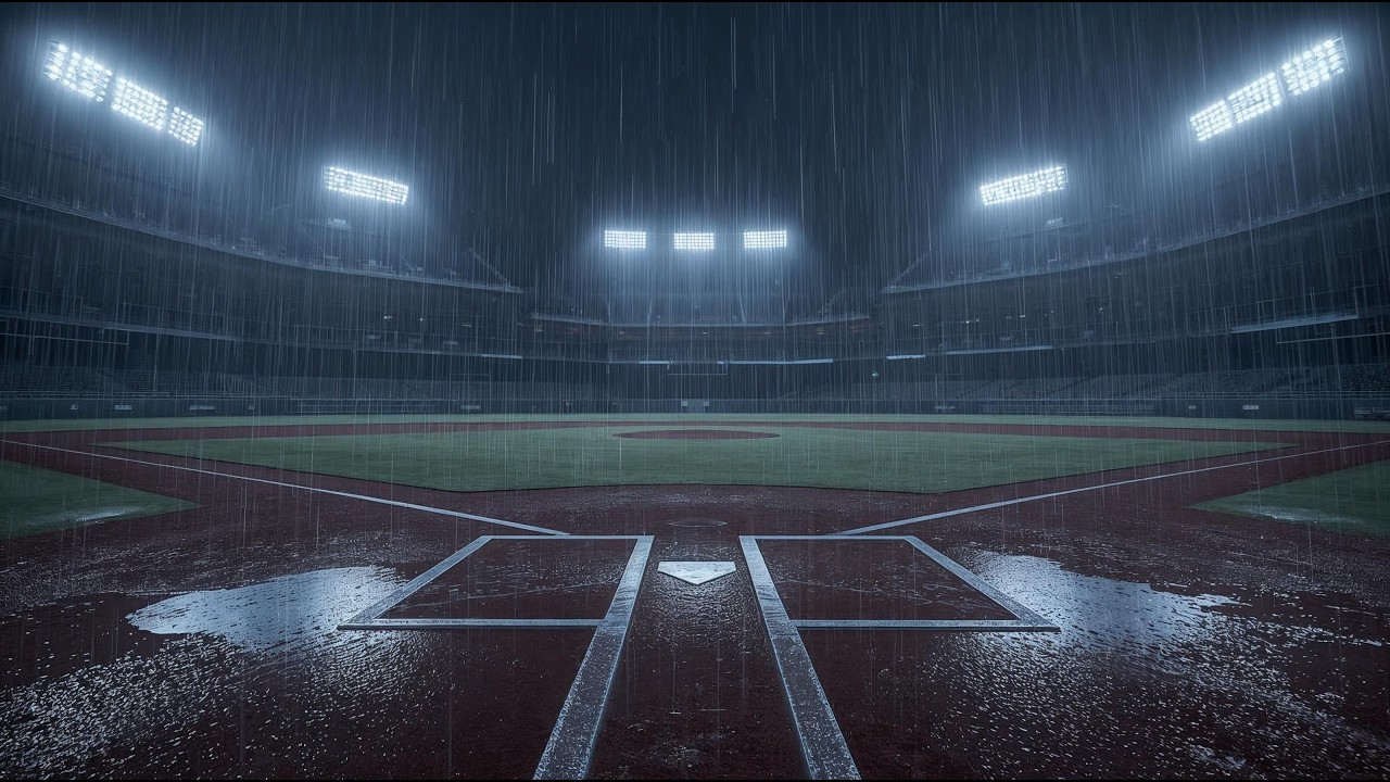 Empty Baseball Field at Night in Rain Ambience (4K) | After The Whistle