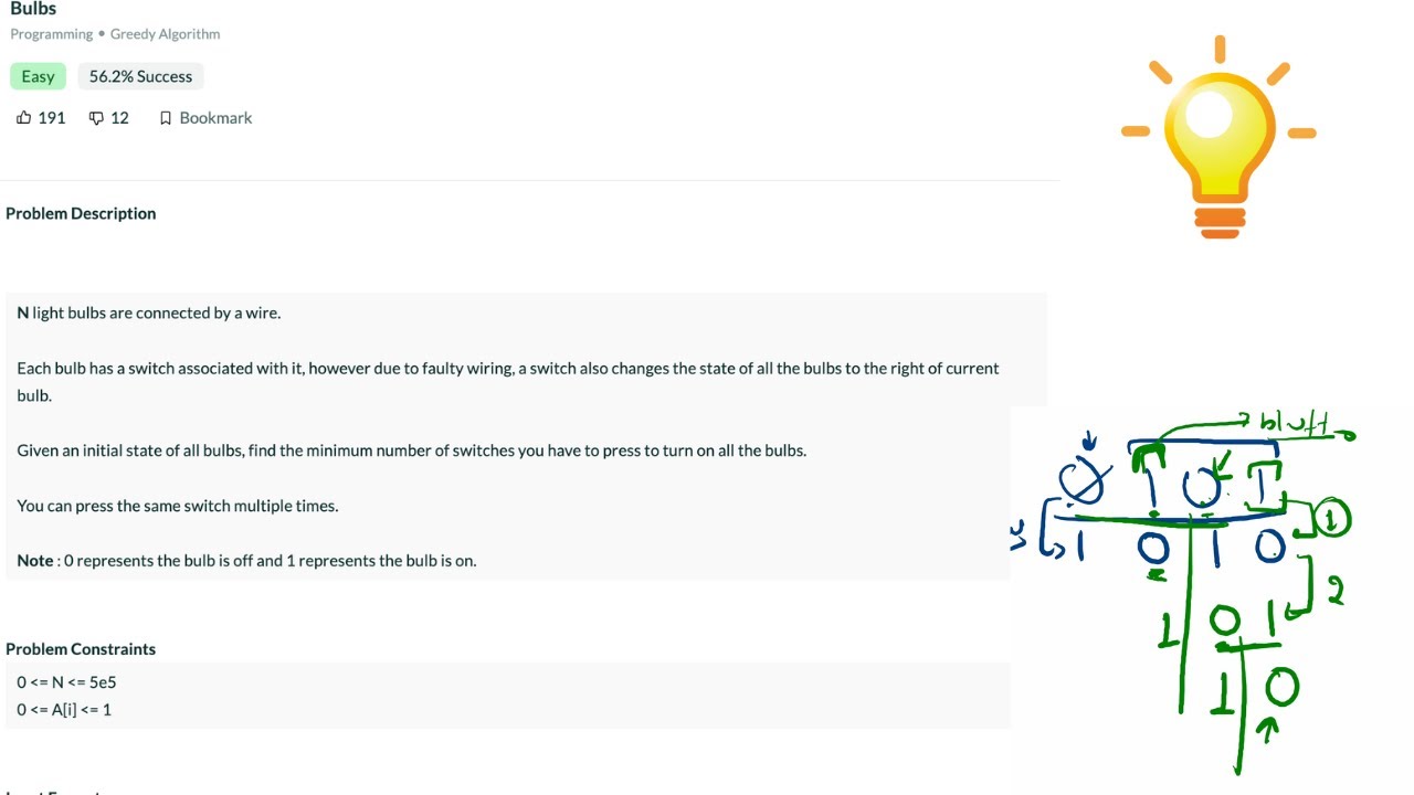 15.1 Bulbs (Greedy Algorithm)-Interviewbit #backtracking#interview#recursion
