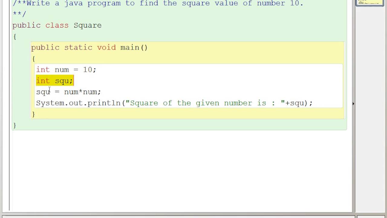 Java program to calculate square