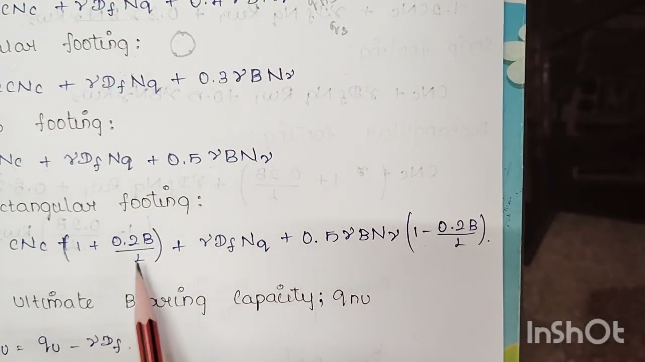 Foundation Engineering # unit 2 # Formulae 