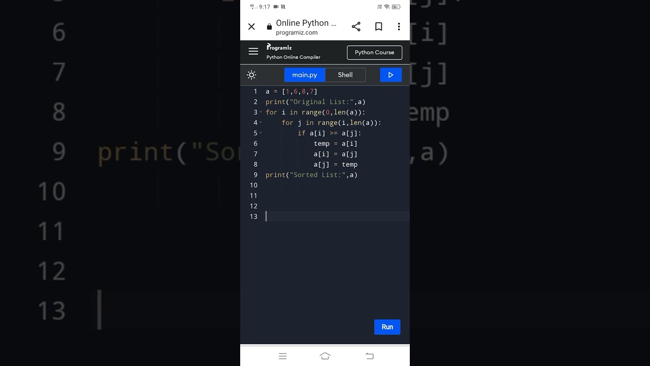Program to sort the list without using sort() in Python