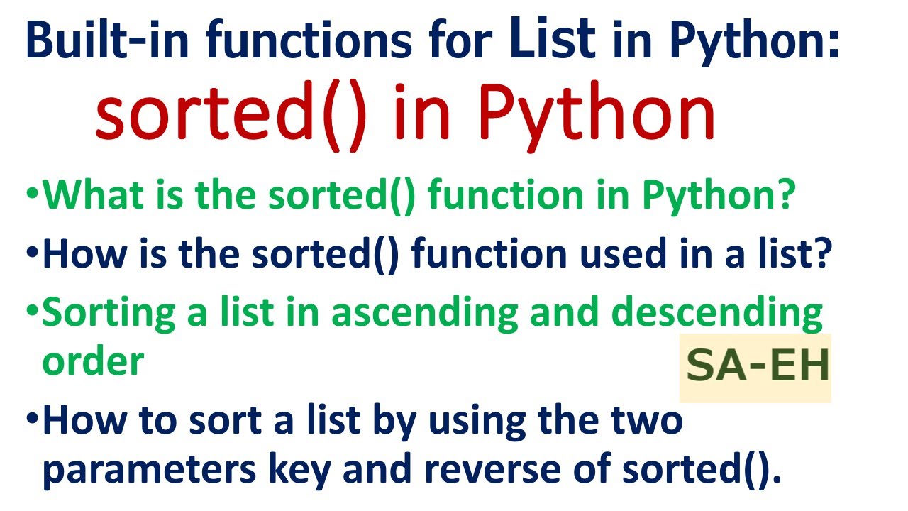 sorted() in Python | List sorted() in Python with examples | CBSE | List built-in functions Python