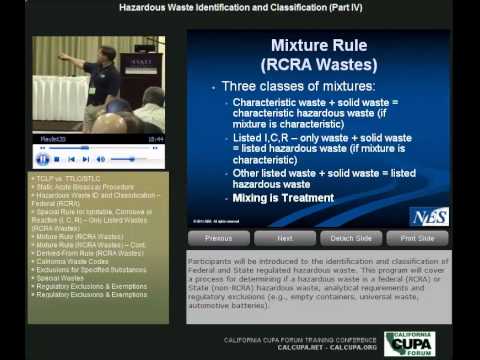 Hazardous Waste Identification and Classification (Part IV)