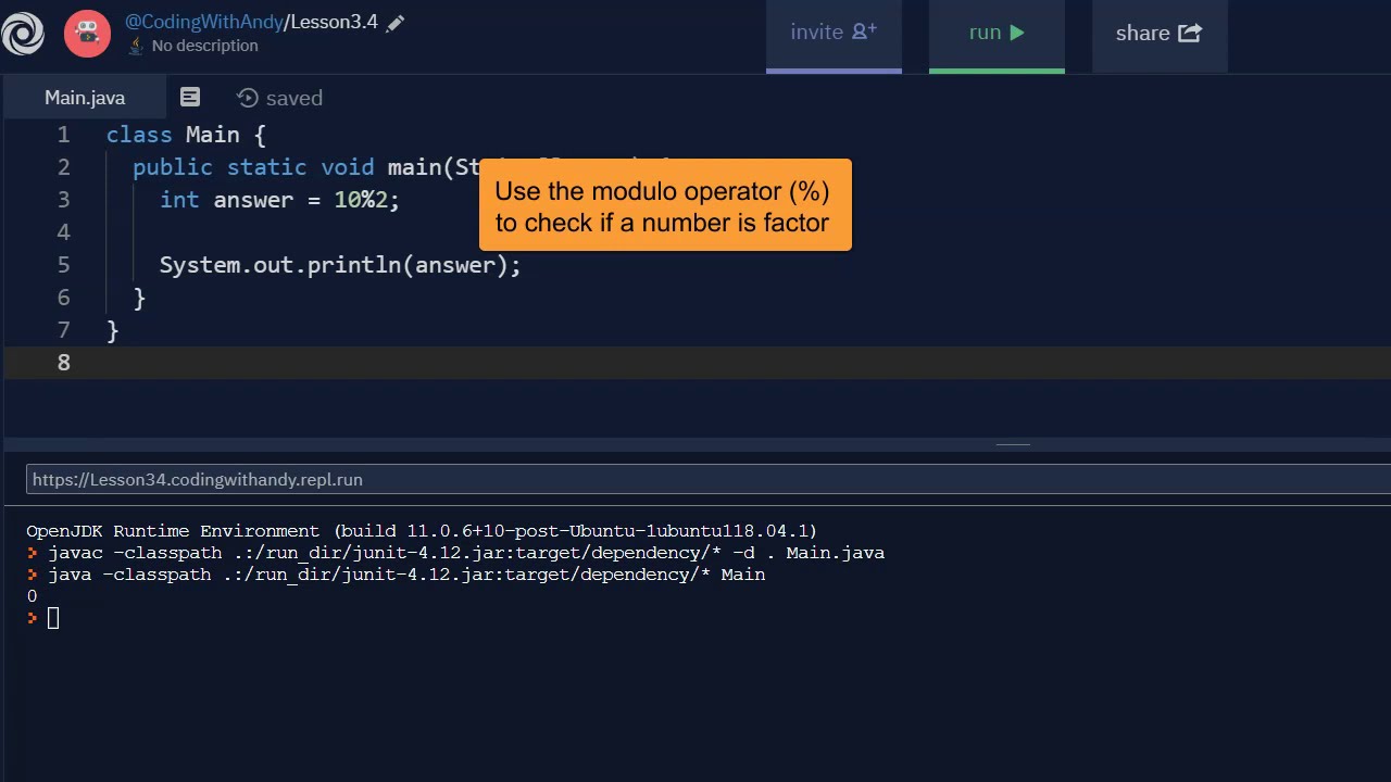 Lesson 3-4: The Modulo Operator (Introductory Java Programming for AP Computer Science A)