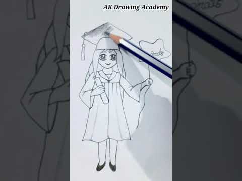How to draw Cute Cartoon Girl Graduate || Easy drawing for beginners.