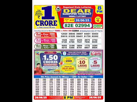 Nagaland lottery result today 8pm 26/06/2025 - morning Nagaland State Lottery Result