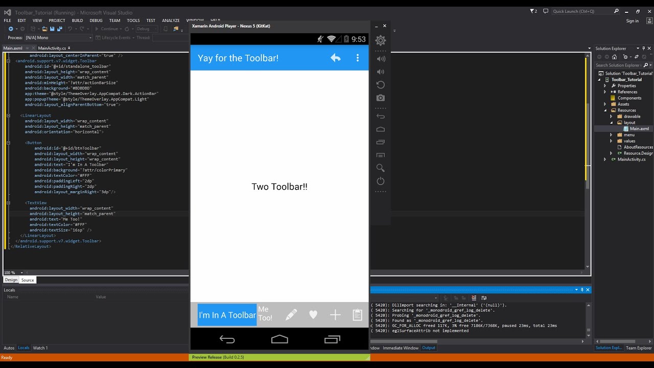 Xamarin Android Tutorial   47   Material Design   Customizing Toolbar