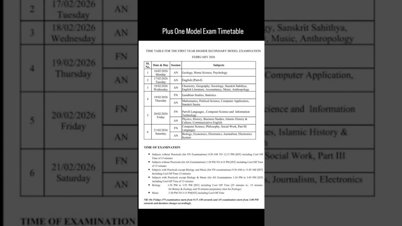 PLUSONE MODEL EXAM TIME TABLE 2026❗