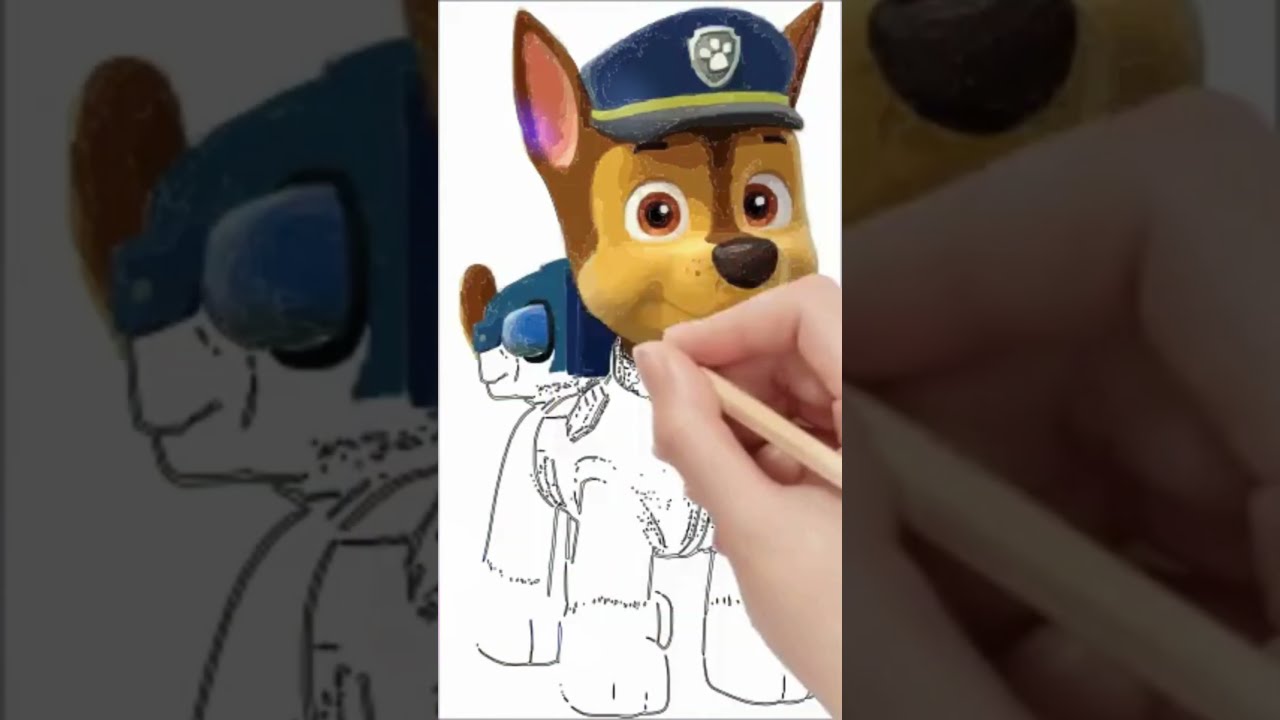 how to draw Chase Paw Petrol Character #nooryoutubeart #pawpetrol #chasepawpatrol #coloringvideo