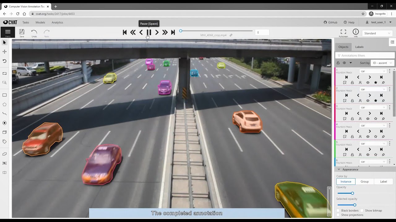Polygon interpolation between frames using CVAT