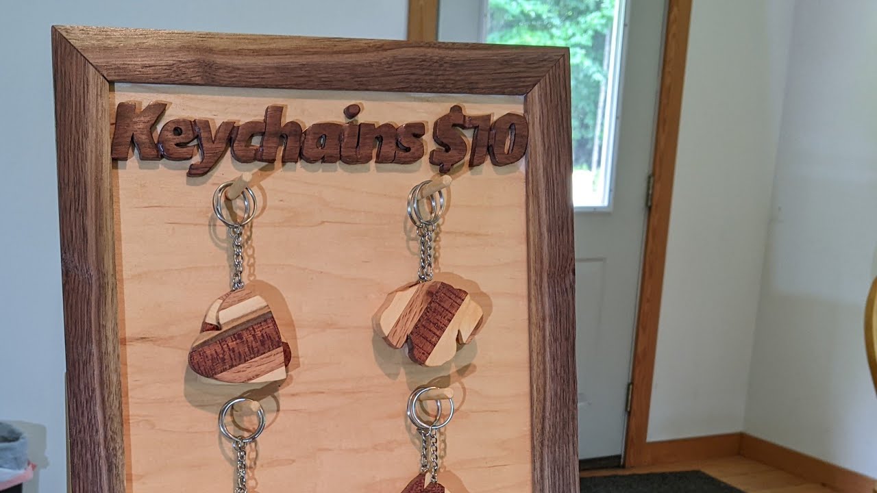 Keychain display with scroll saw lettering