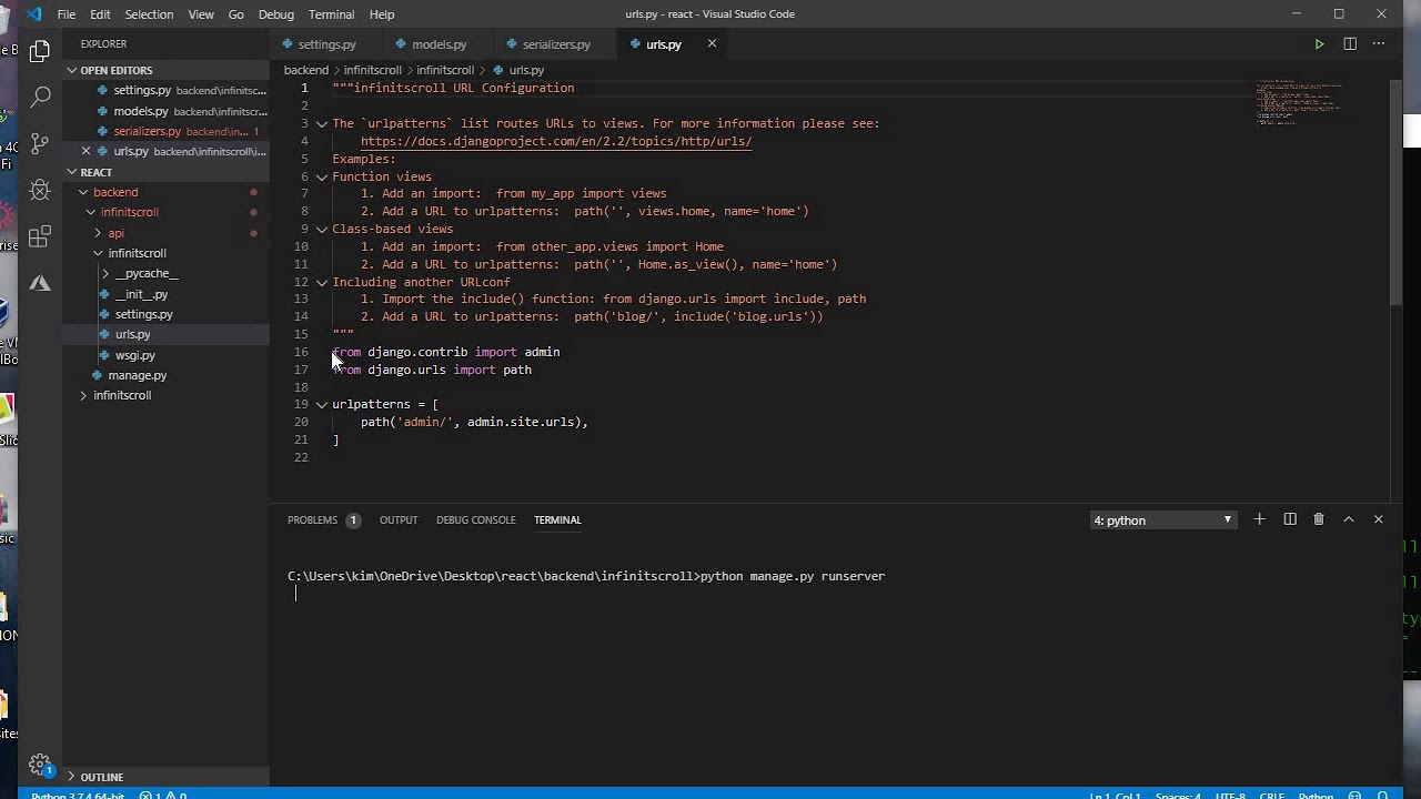 React infinite scroll implementation with django rest api backend