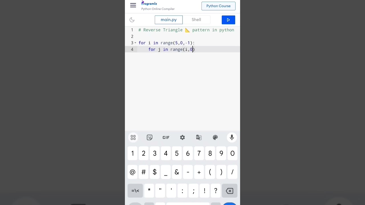 Reverse Triangle 📐 pattern in python #shorts #short #shortvideo #shortsvideo #shortsfeed #subscribe