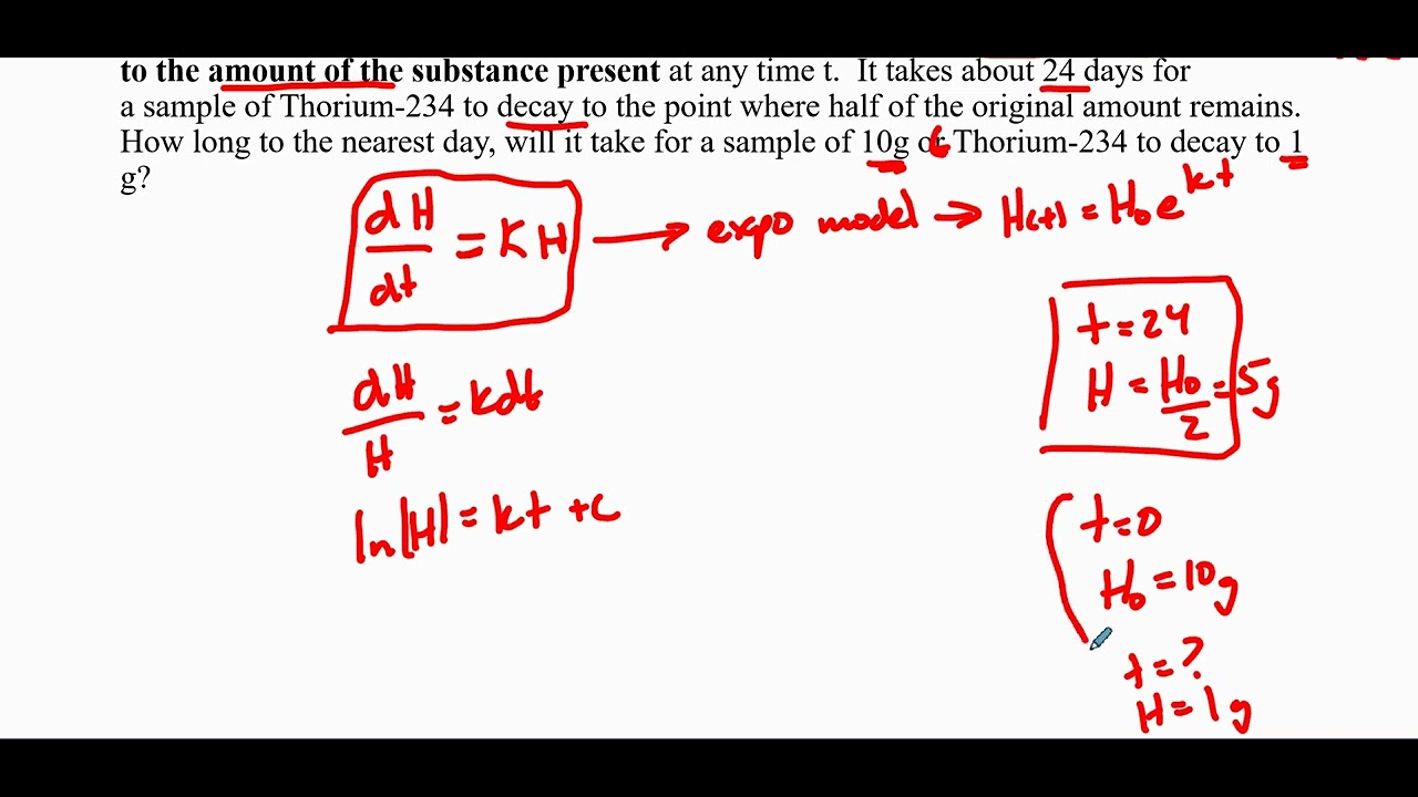 Creating and Solving Differential Equations Ex 2 (Exponential Decay Model)