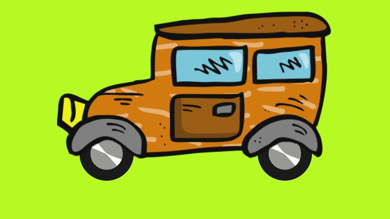 Orange Cartoon Car Drawing Green Screen Background