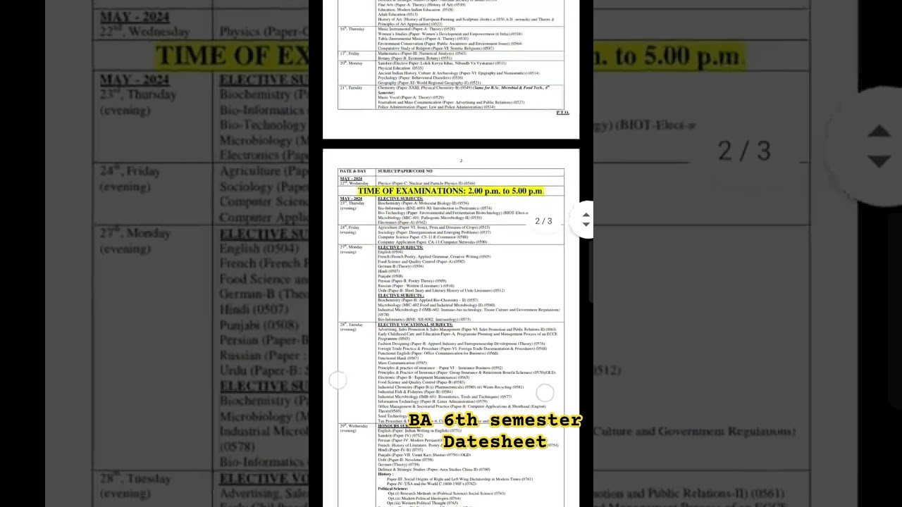 BA 6th semester datesheet #datesheet2024