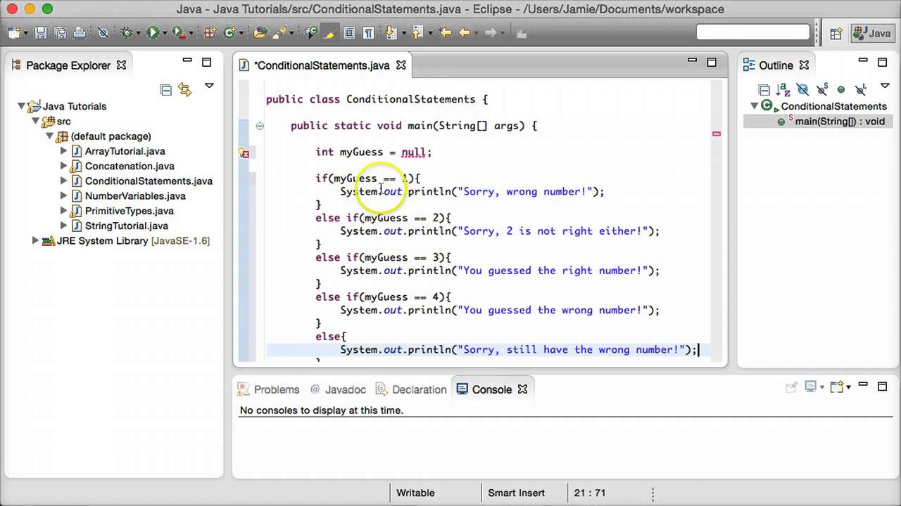 Java Tutorial 7  - Conditional Statements (if/else if/else statements)