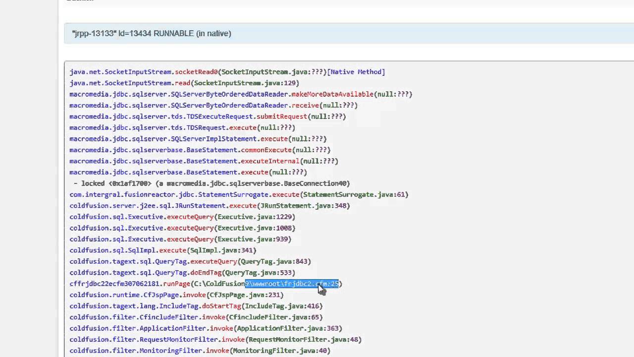 FusionReactor Java Server Monitor: Using Stack Trace feature