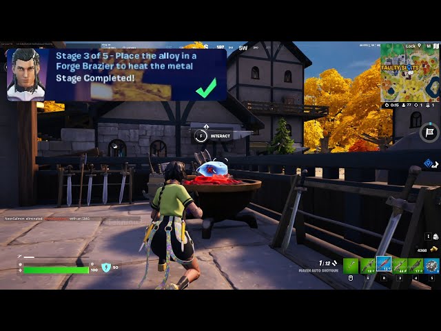 How to place the alloy in a Forge Brazier to heat the metal in Fortnite