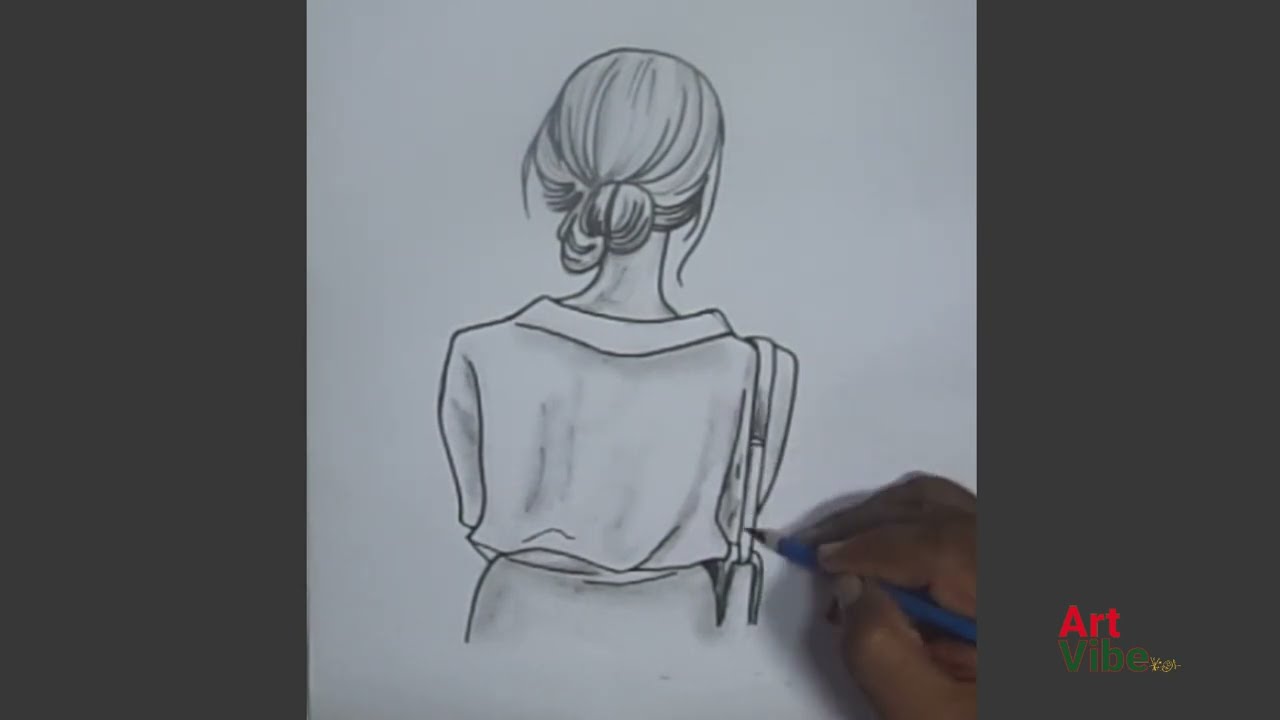 Woman Back View Drawing || 👩‍🎨 Girl Drawing Easy