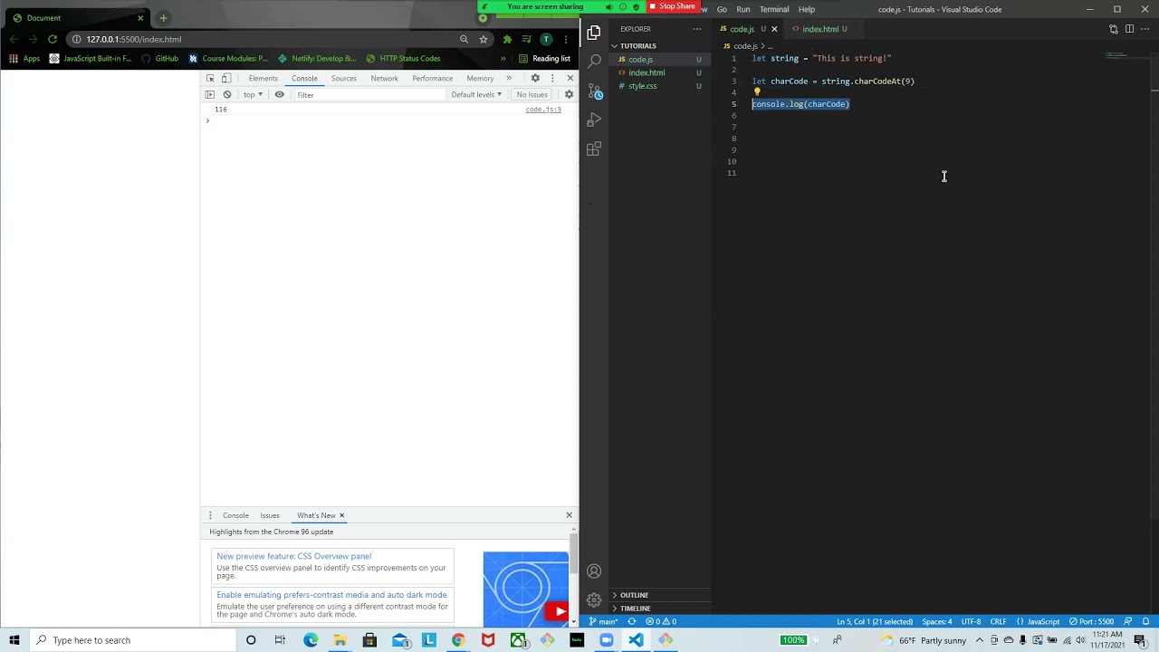 Taking a quick look at charCodeAt(). JavaScript Tutorial.