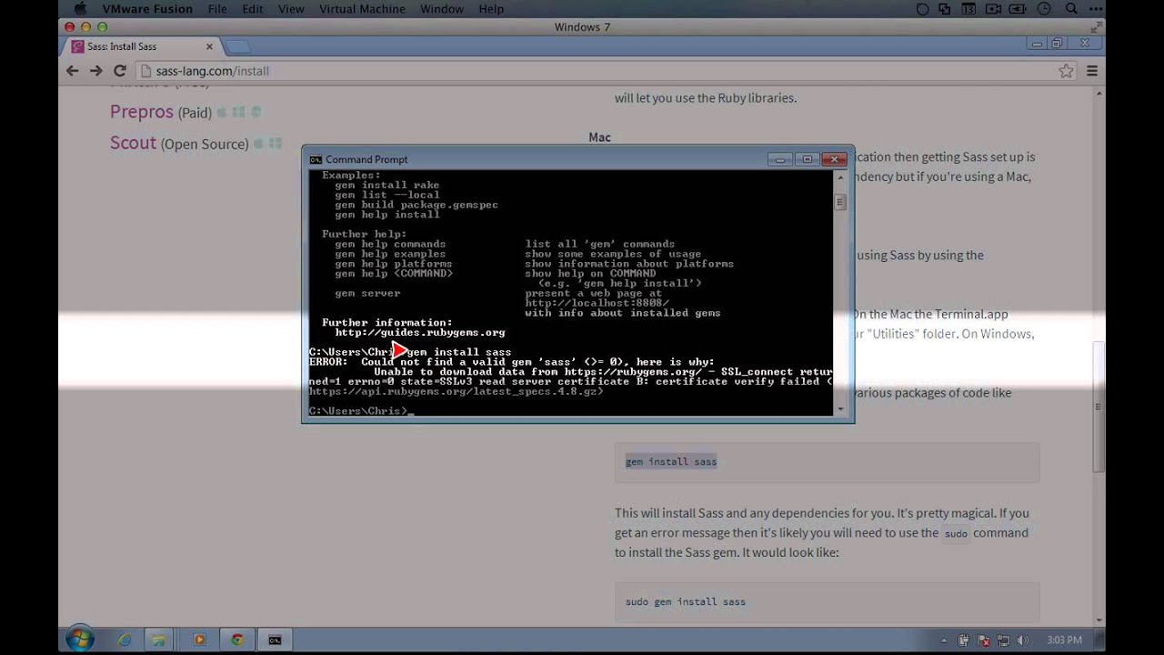 103. How to install Ruby and SASS on Windows and upgrade RubyGems (the 'gem' tool) to fix SSL issues