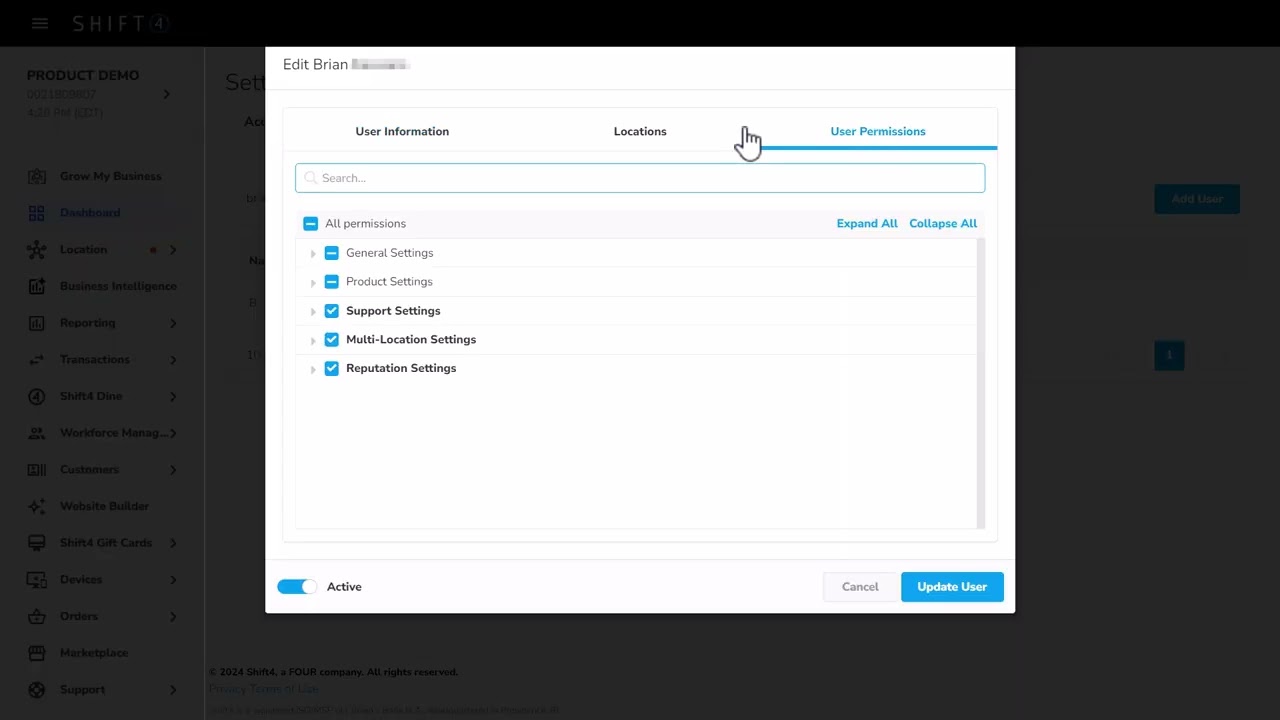 Shift4 Dine Customer Hub: Enable Refund Permissions