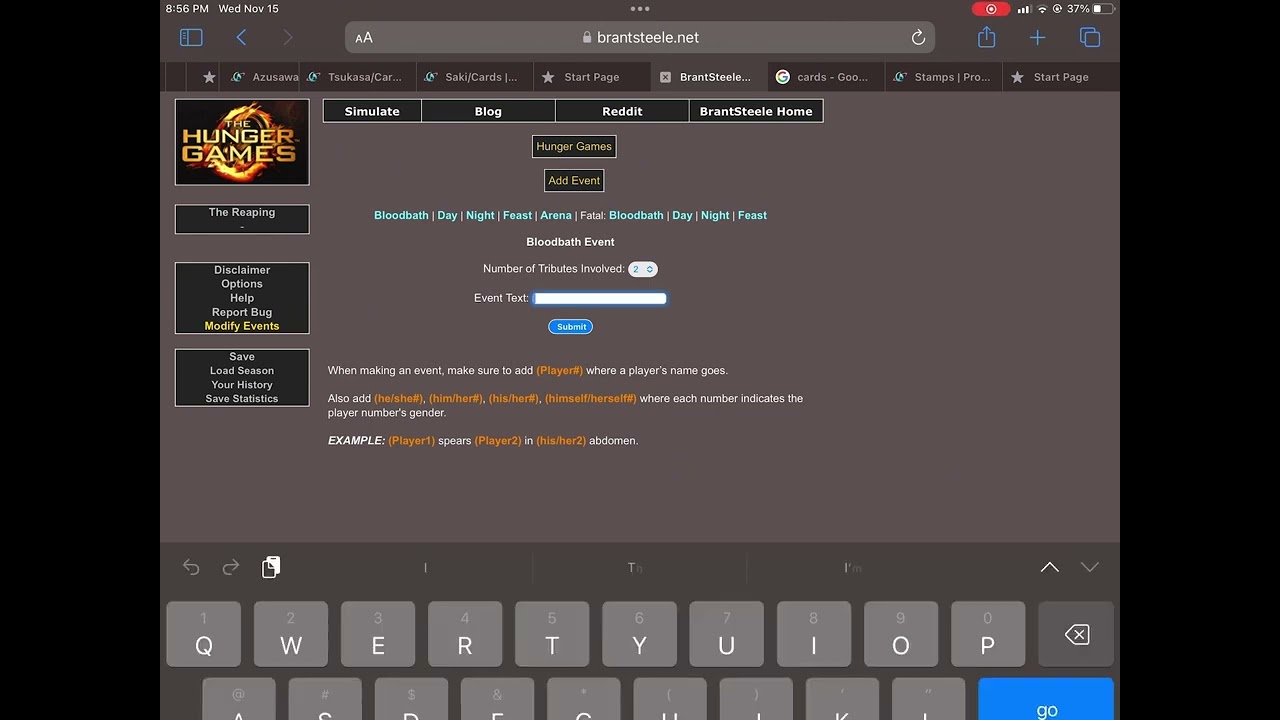 how to create custom events in hunger games sim! (Specifically for @chills_tiny_mom )