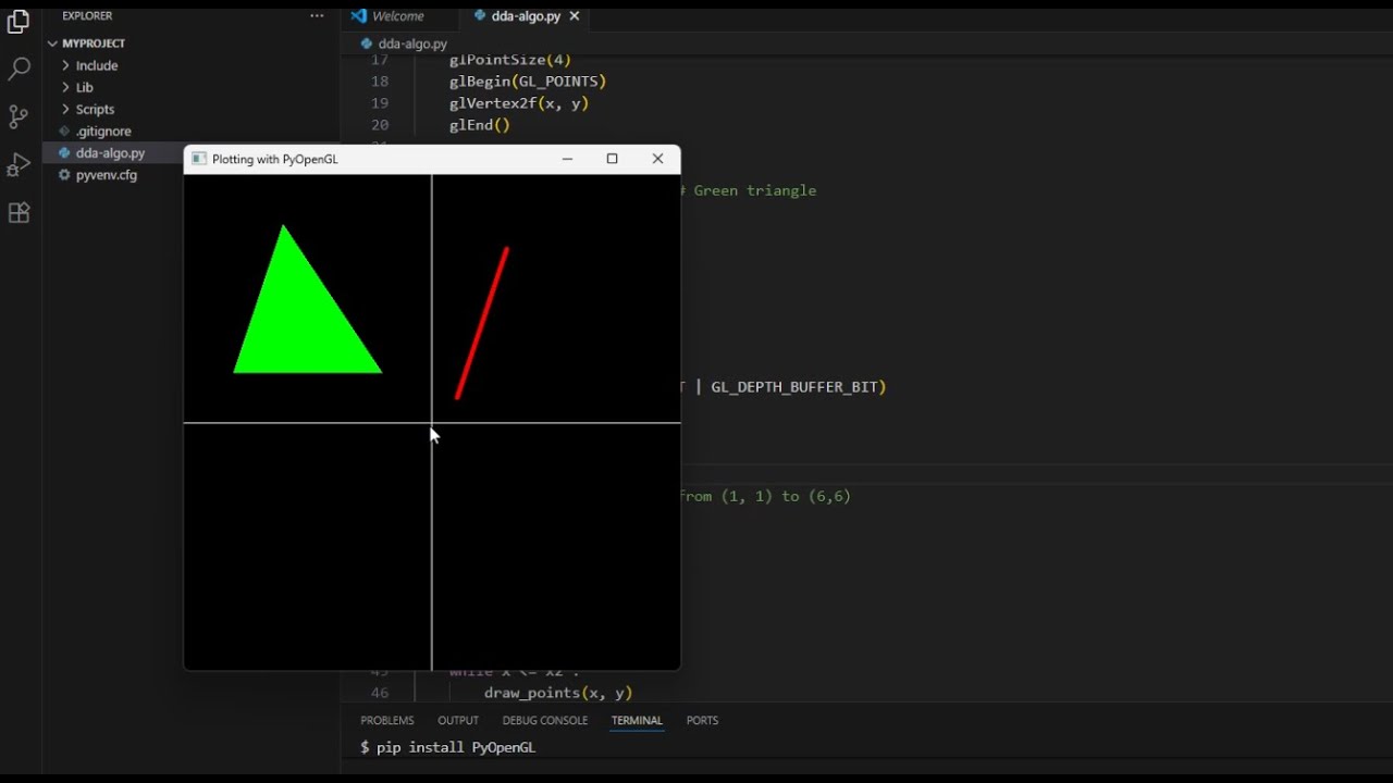 Lab 2 Part 2 | How to Implement DDA Algorithm & Draw Triangle in Python OpenGL