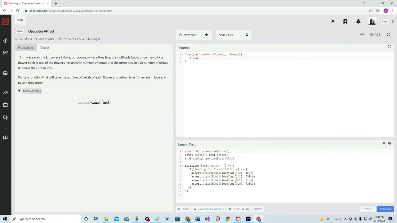 (Archived) Codewars 8 kyu Opposites Attract JavaScript