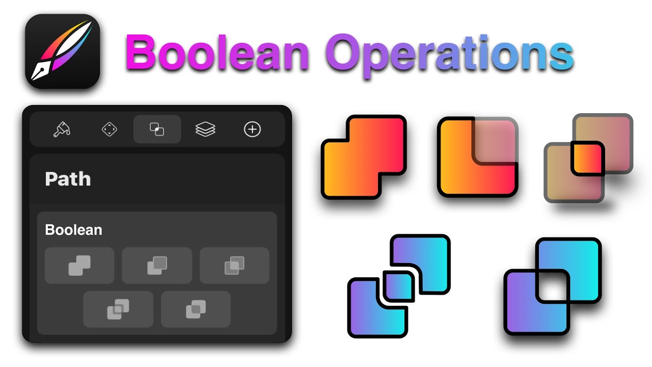 How to use Boolean Operations, Unite, Subtract, Intersect, Divide, and Deference in Vectornator