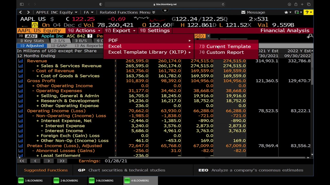 FinMod | Exporting data from Bloomberg to Excel