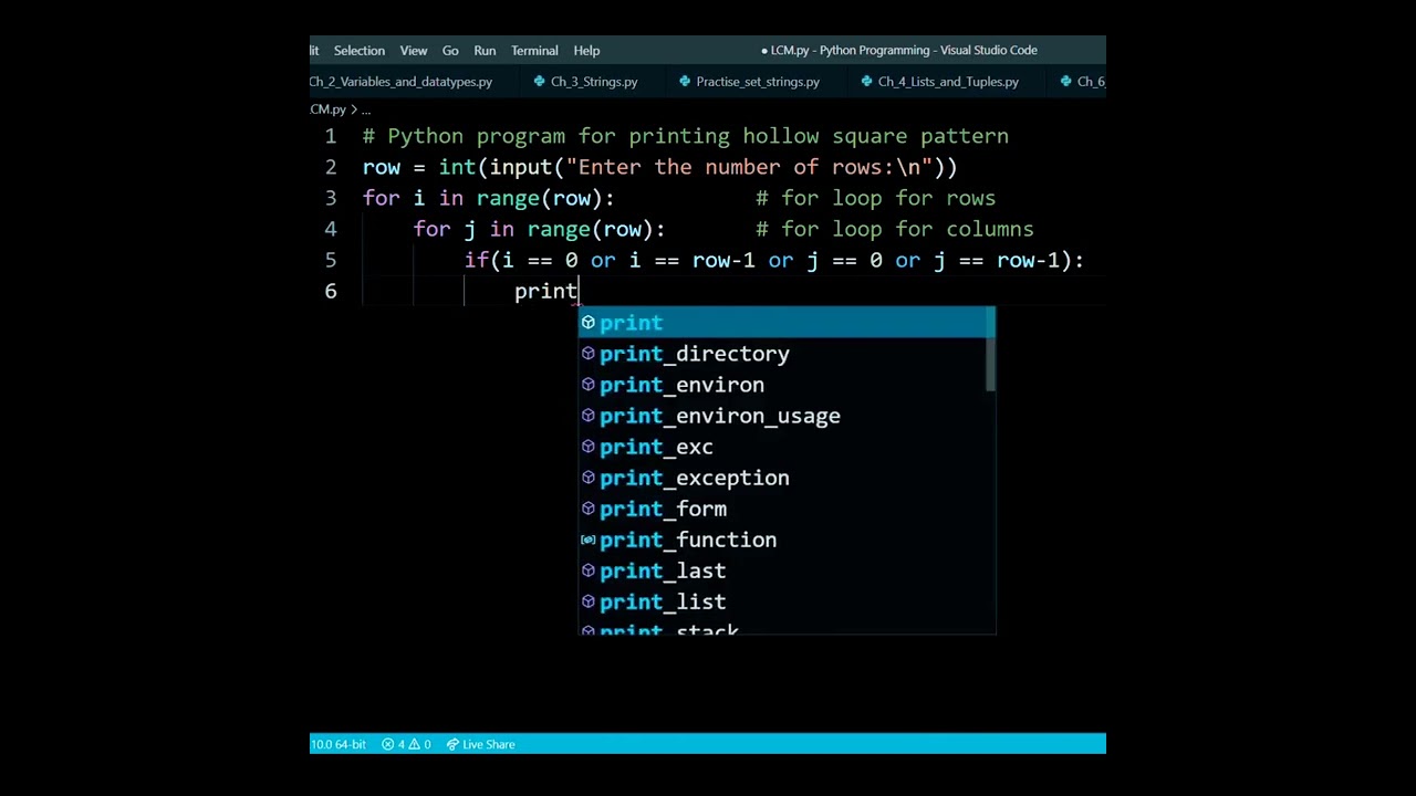 How to print Hollow square/rectangle pattern in Python|| #shorts #programming