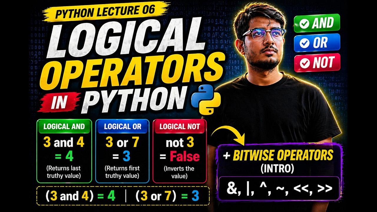 Master Python Logical Operators | AND OR NOT + Bitwise Basics||lec-6 data science series