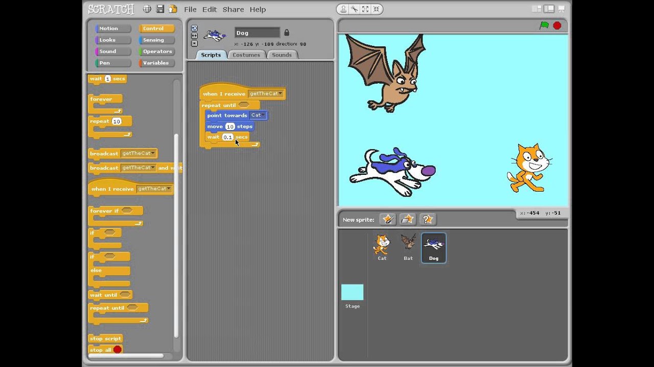 Scratch - Events 01 - Broadcast Command & Coordinating Actions