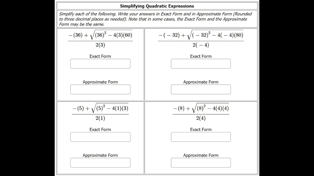 [Math] Simplifying Quadratic Expressions Simplify each of the following  Write your answers in Exact