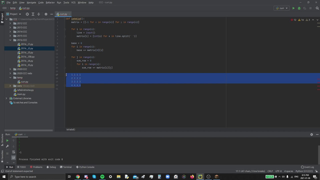 CCC J2 Tutorial: Magic Squares