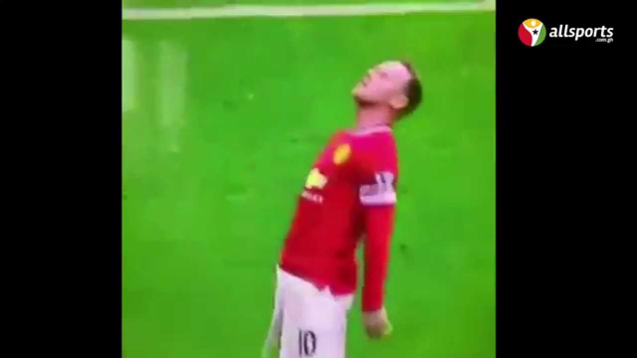 Rooney celebrates mock knockout by Phil Bardsley
